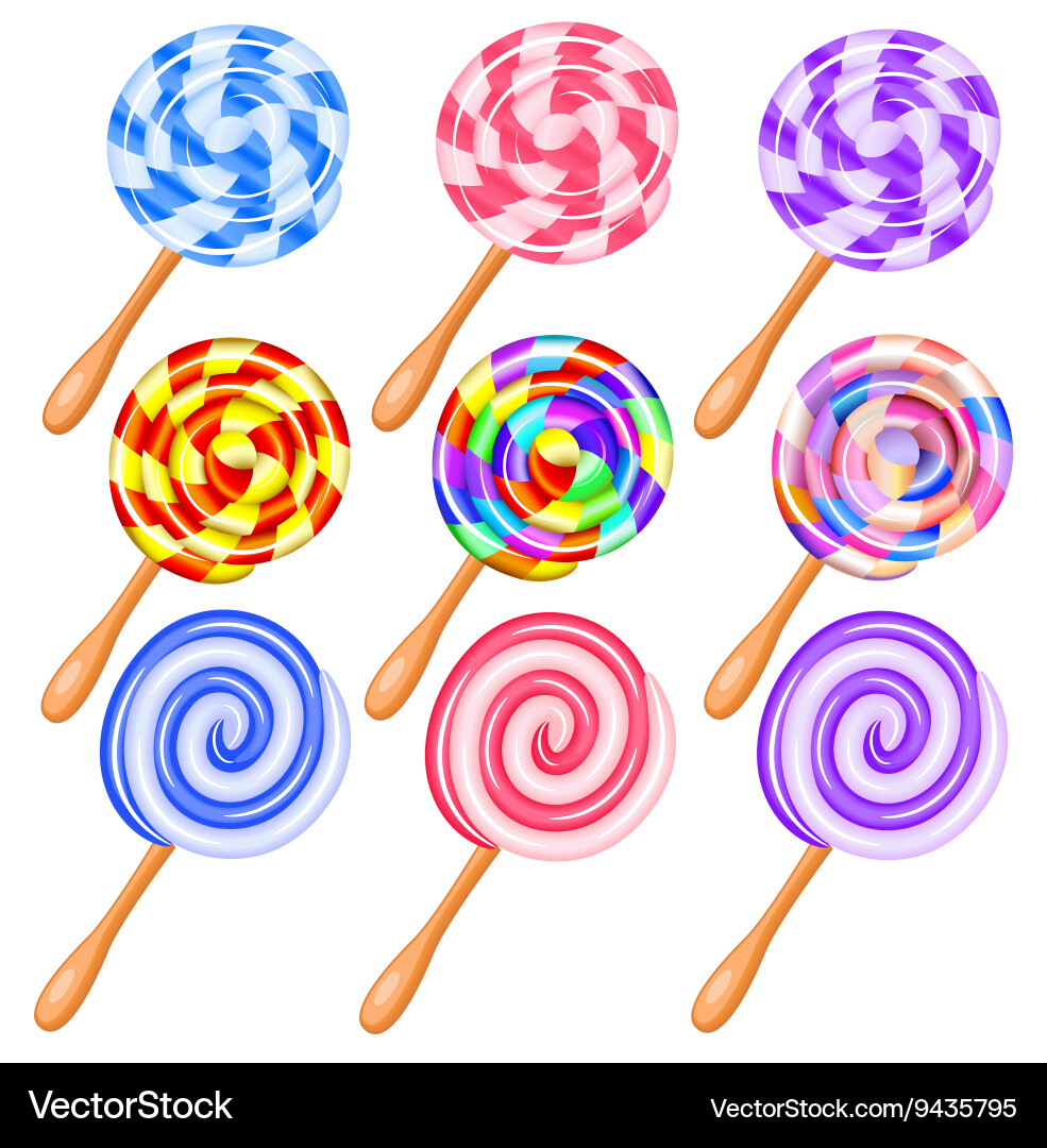 Colorful candy lollipops set icons Royalty Free Vector Image