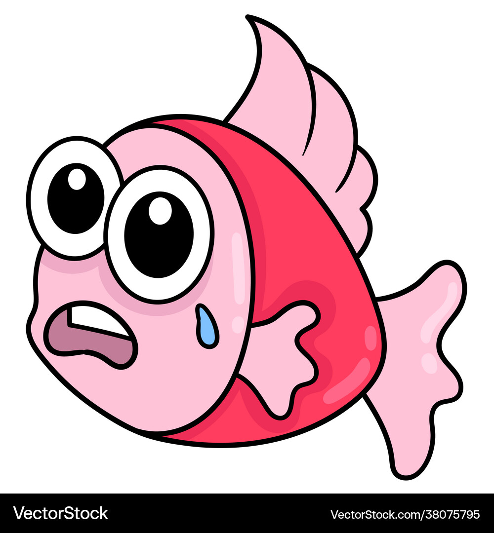 Gawking faced red fish doodle icon drawing Vector Image