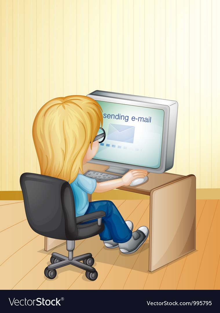 Girl using computer Royalty Free Vector Image - VectorStock