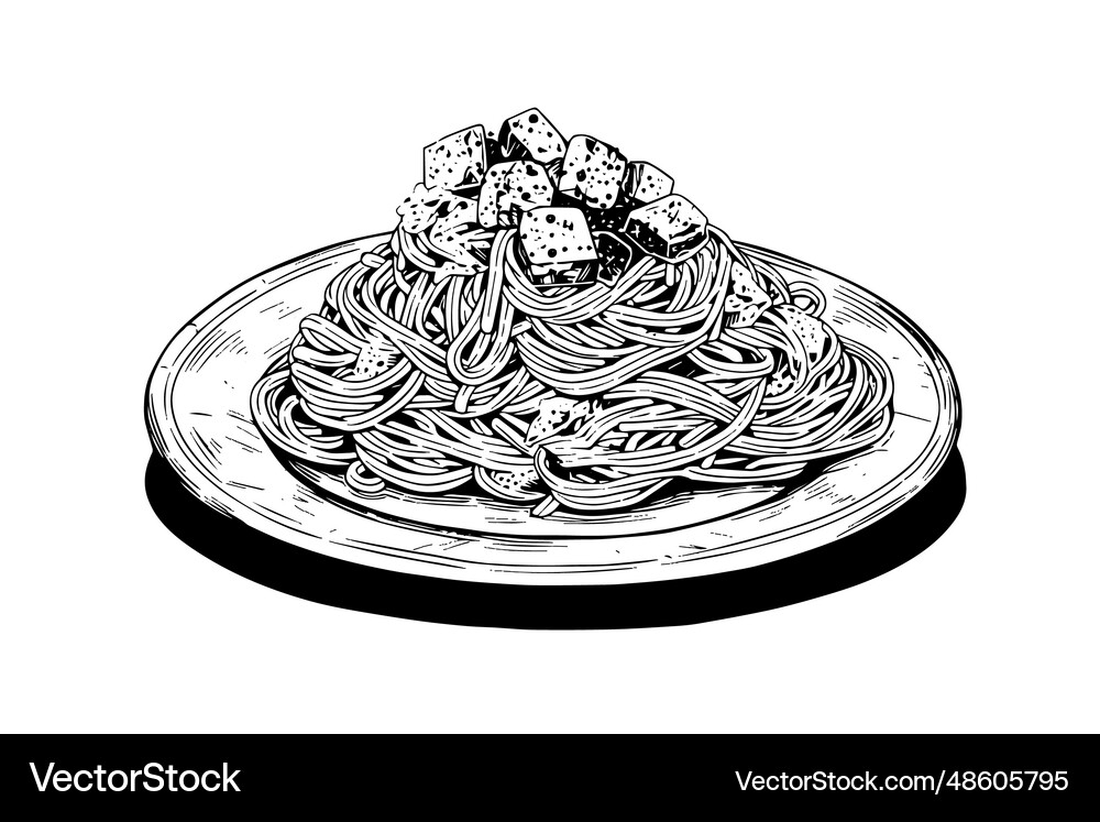 Italian pasta spaghetti on a plate fork Royalty Free Vector