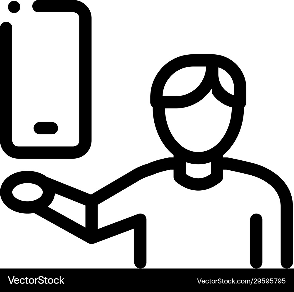 Man hold phone icon outline Royalty Free Vector Image