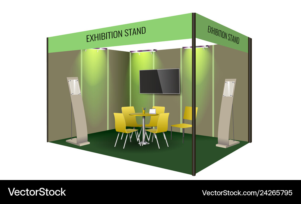 Modern Exhibition Booth with Table & Chair Vector Image