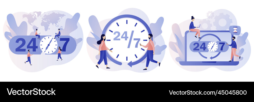 Around clock 24 hours watch with arrow 24-7 Vector Image