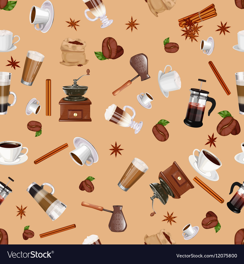 Coffee elements seamless pattern grinder Vector Image