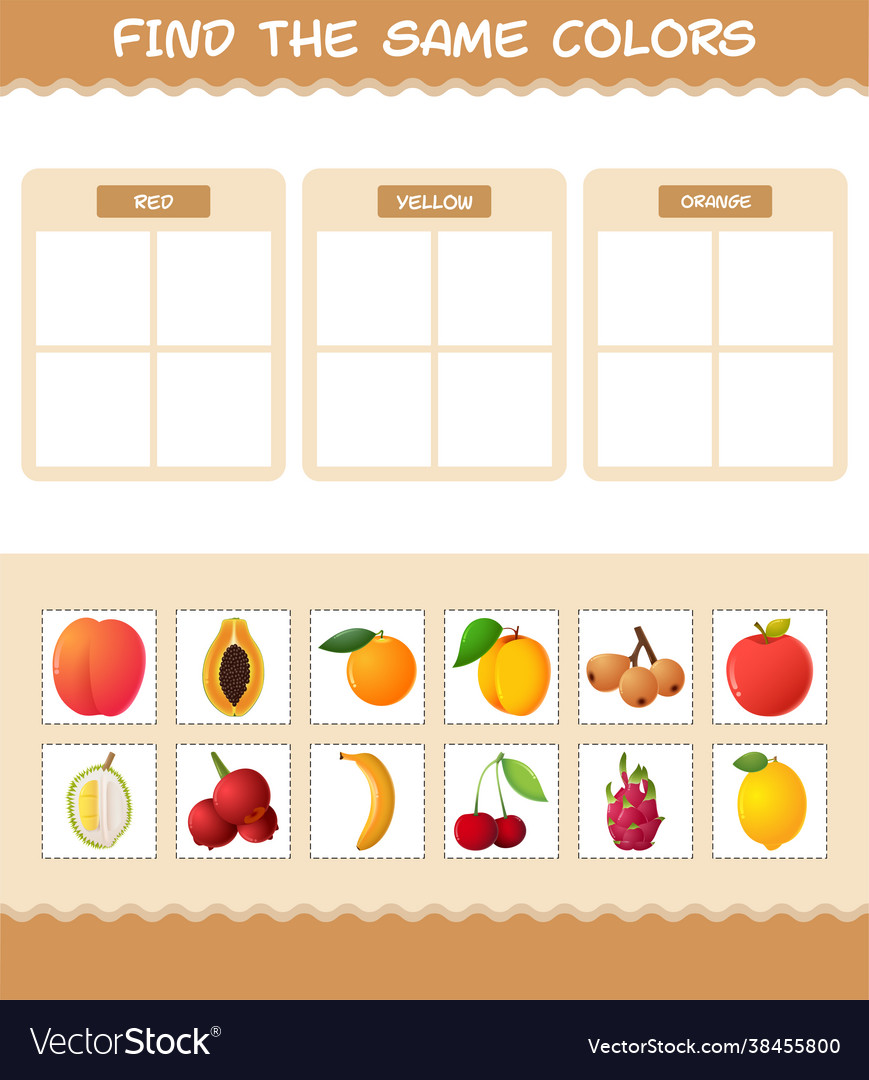 Find same colors fruits searching Royalty Free Vector Image