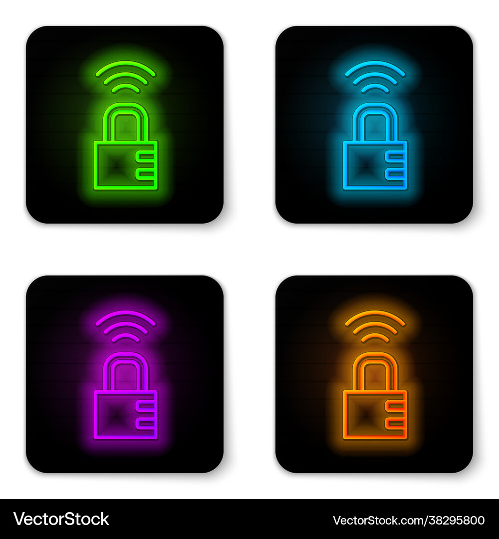 Glowing neon line smart safe combination lock icon