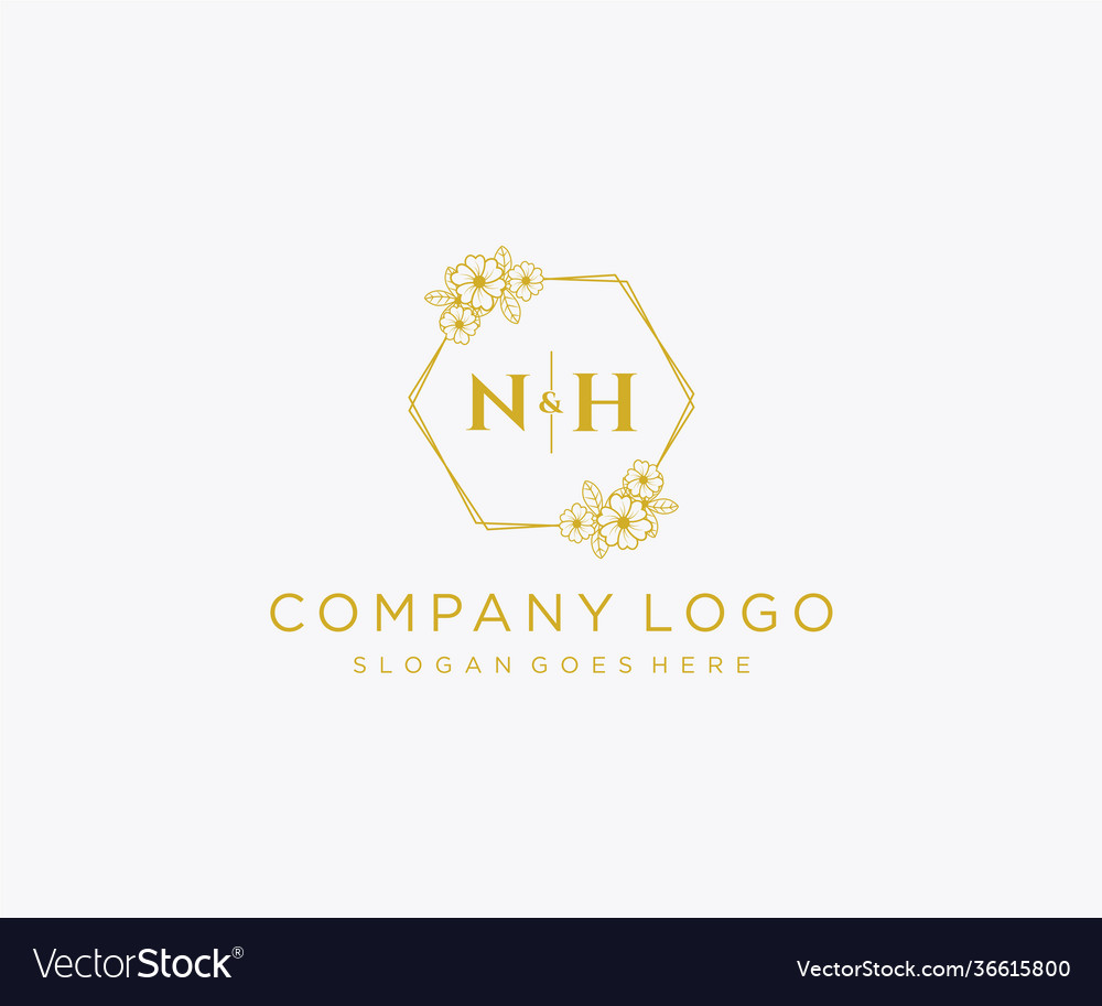 Initial nh letters decorative luxury wedding logo Vector Image