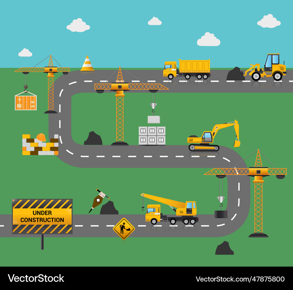 Road construction concept construction Royalty Free Vector