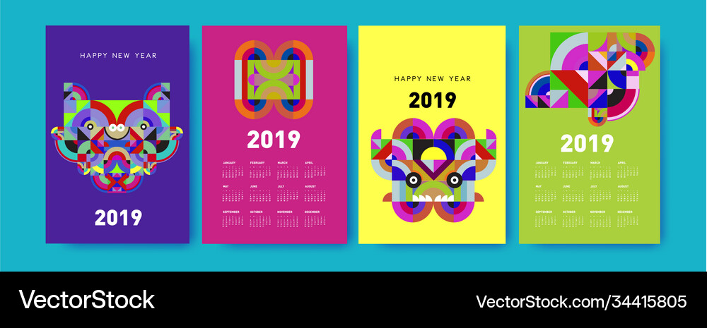 2021 calendar design template with colorful Vector Image