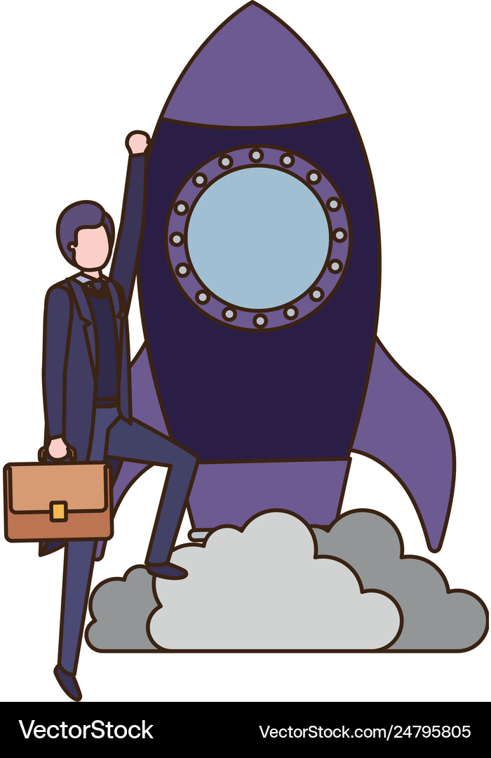 Businessman with rocket avatar character Vector Image