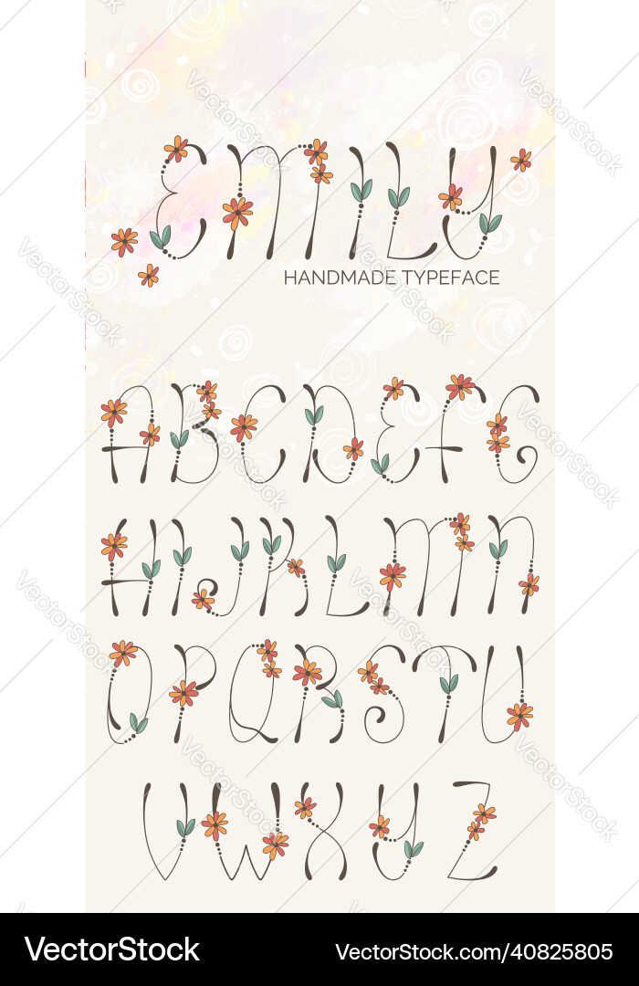 Floral had drawn font emily Royalty Free Vector Image