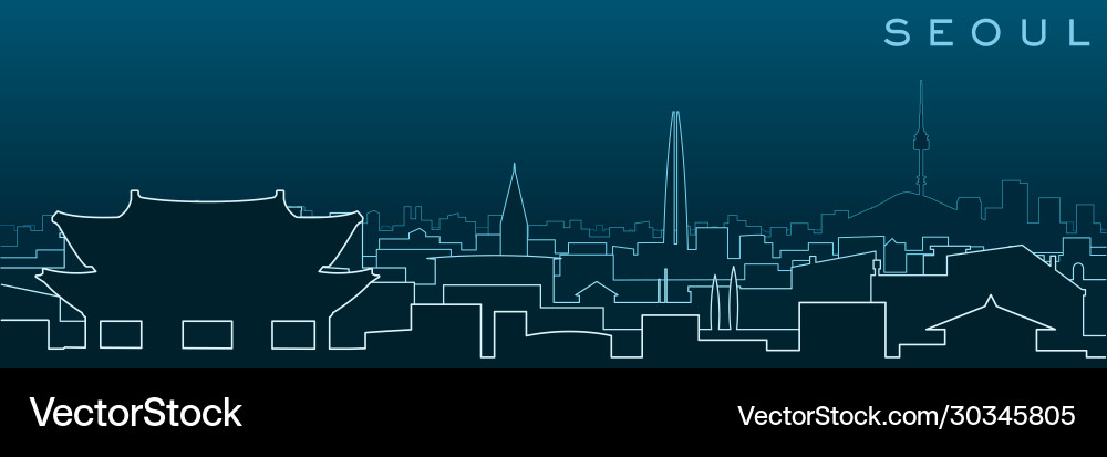 Seoul multiple lines skyline and landmarks Vector Image