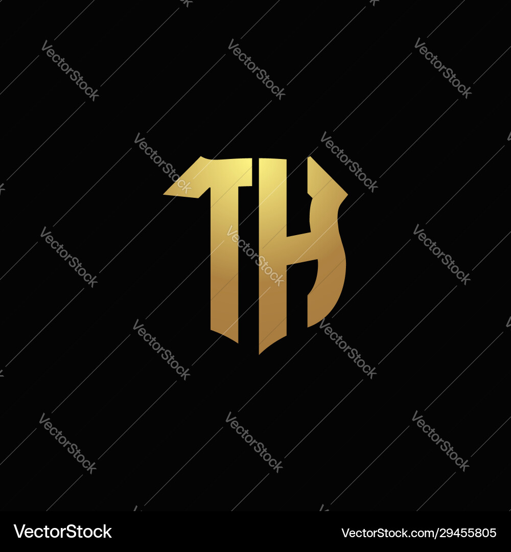 Th logo monogram with gold colors and shield Vector Image