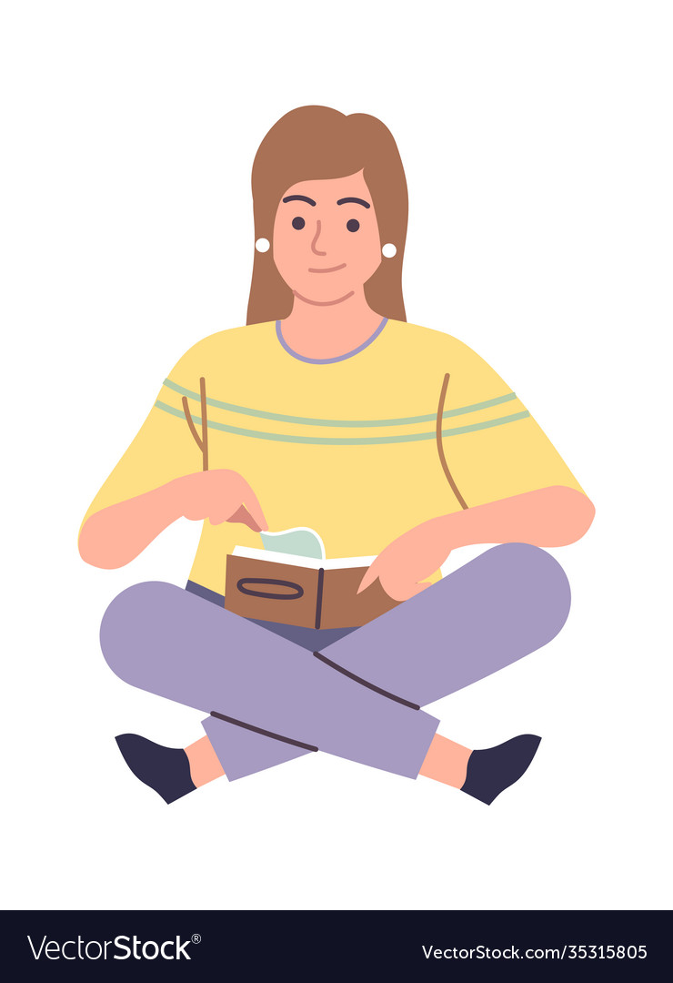 Woman In Library Reading Book Female Reader Vector Image
