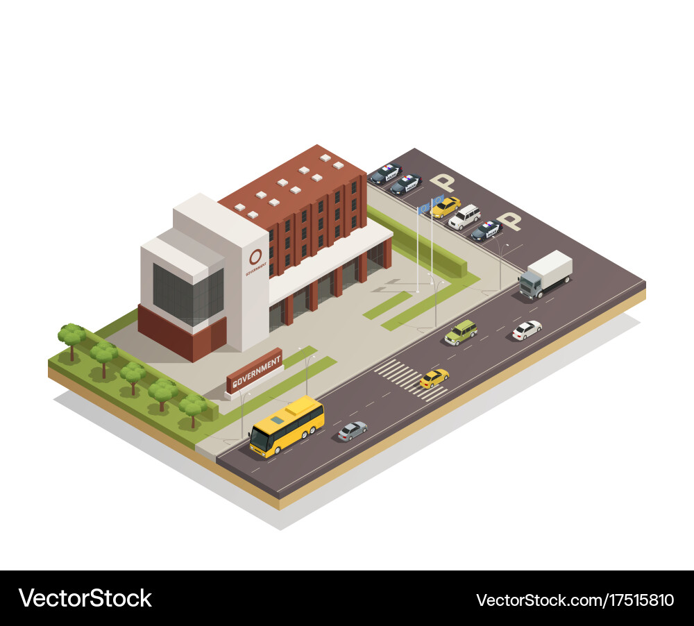Government building outdoor isometric composition Vector Image