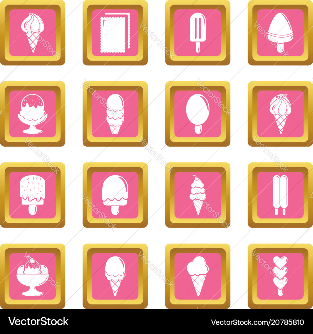 Ice cream icons set pink square Royalty Free Vector Image