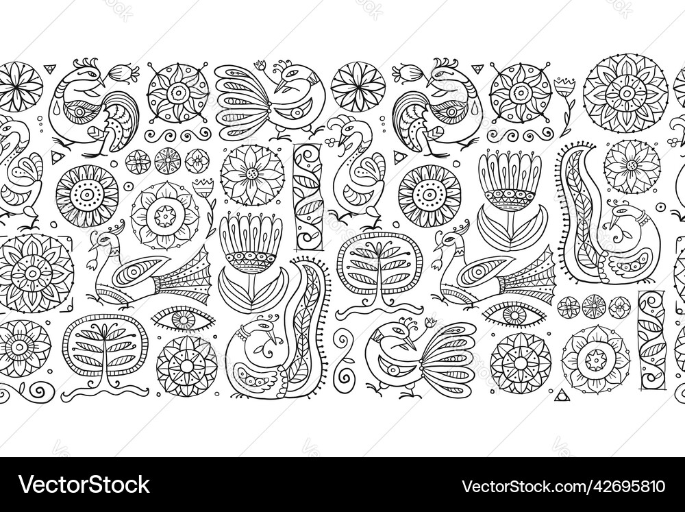 Magic birds and flowers vintage seamless pattern Vector Image