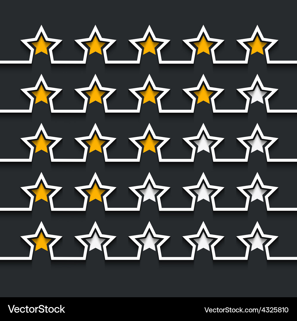 Modern stars rating set on black Royalty Free Vector Image