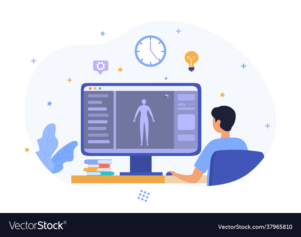 Monitor graphic animator creating video game Vector Image