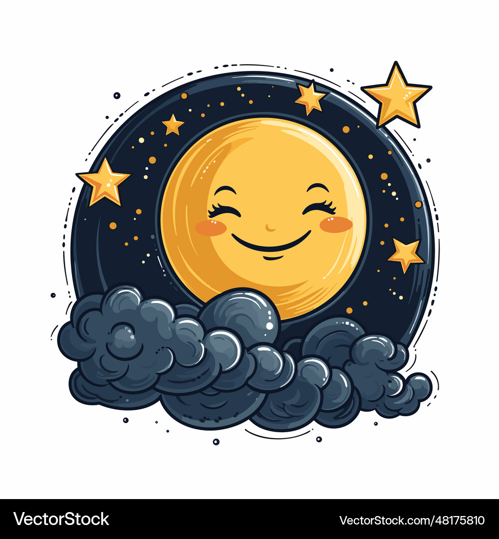 Moon hand-drawn comic doodle style cartoon Vector Image