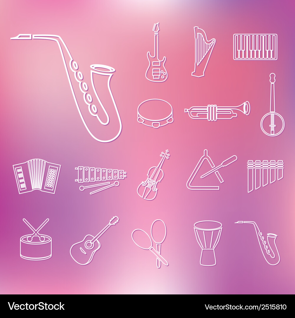 Music instruments outline icons Royalty Free Vector Image
