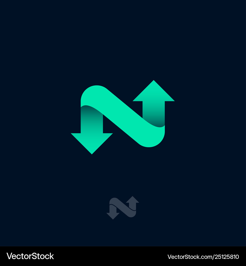 N monogram green ribbon arrows network icon Vector Image