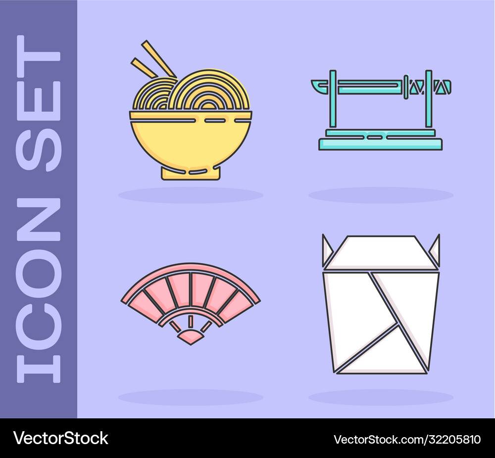 Set restaurant opened take out box filled asian Vector Image