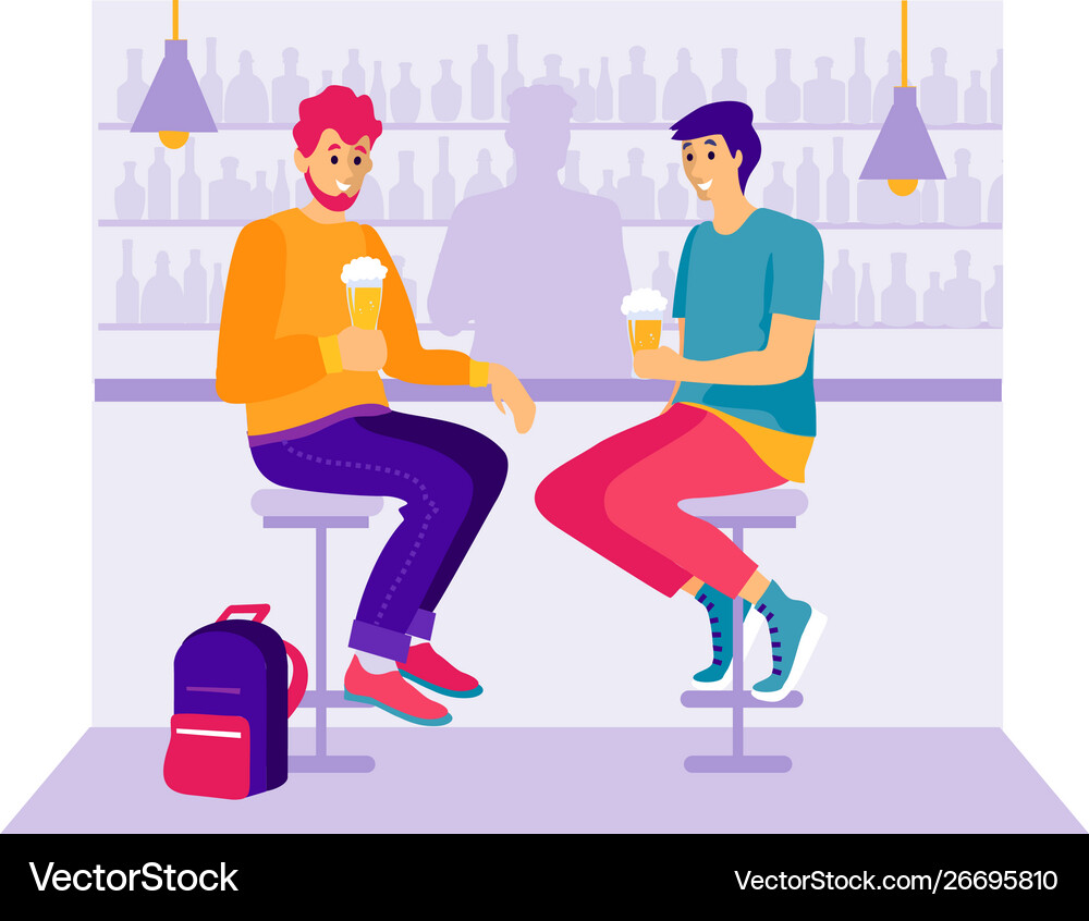 Two guys are drinking beer at bar Royalty Free Vector Image