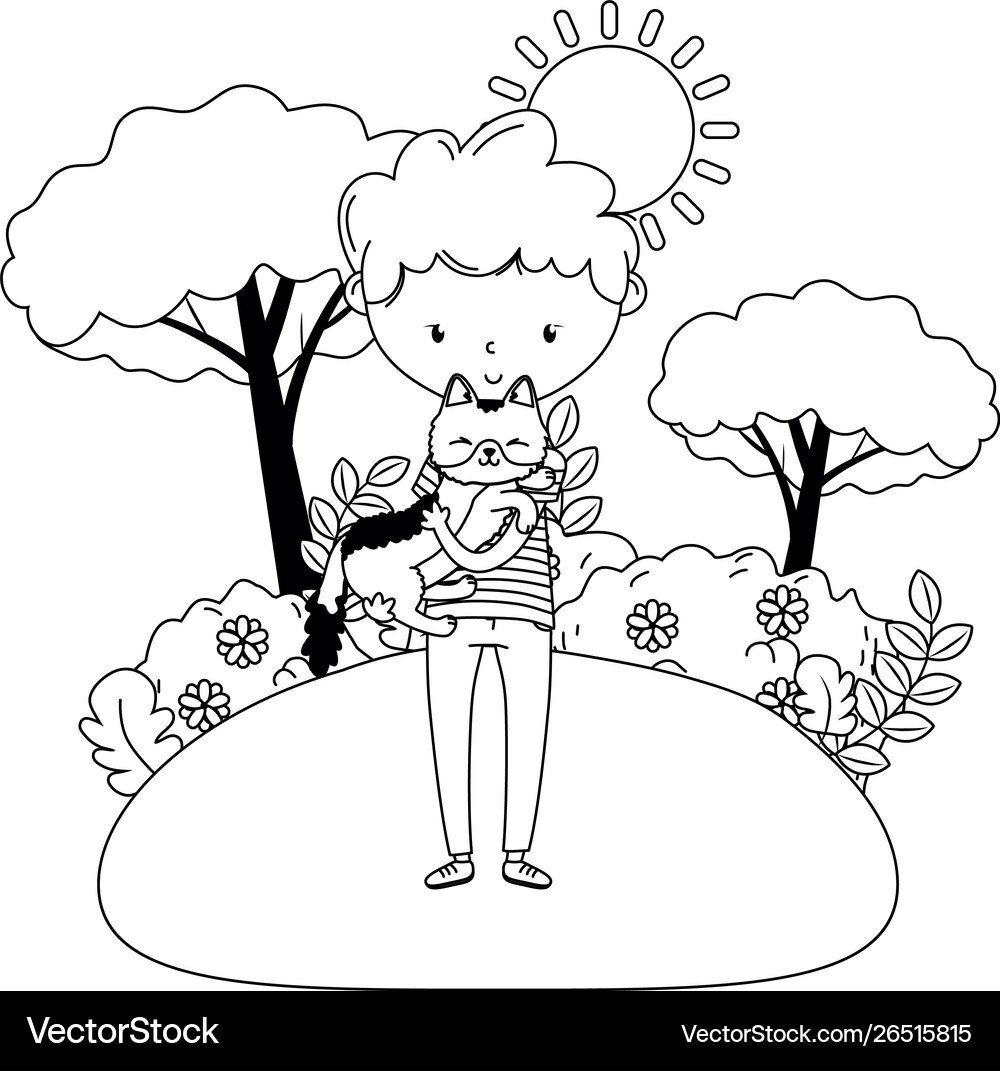 Boy with cat cartoon design Royalty Free Vector Image