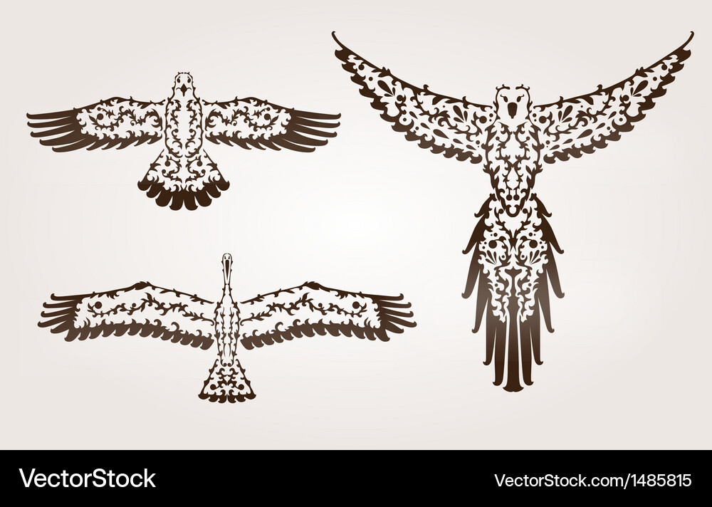 Decorative birds set Royalty Free Vector Image