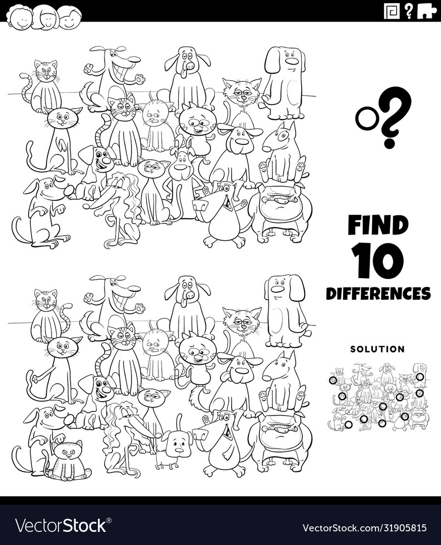 Differences educational task with cats and dogs Vector Image
