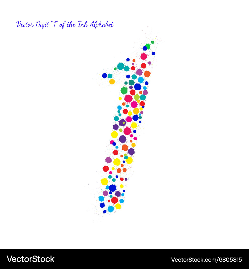 Digit 1 from bright color ink blots Royalty Free Vector