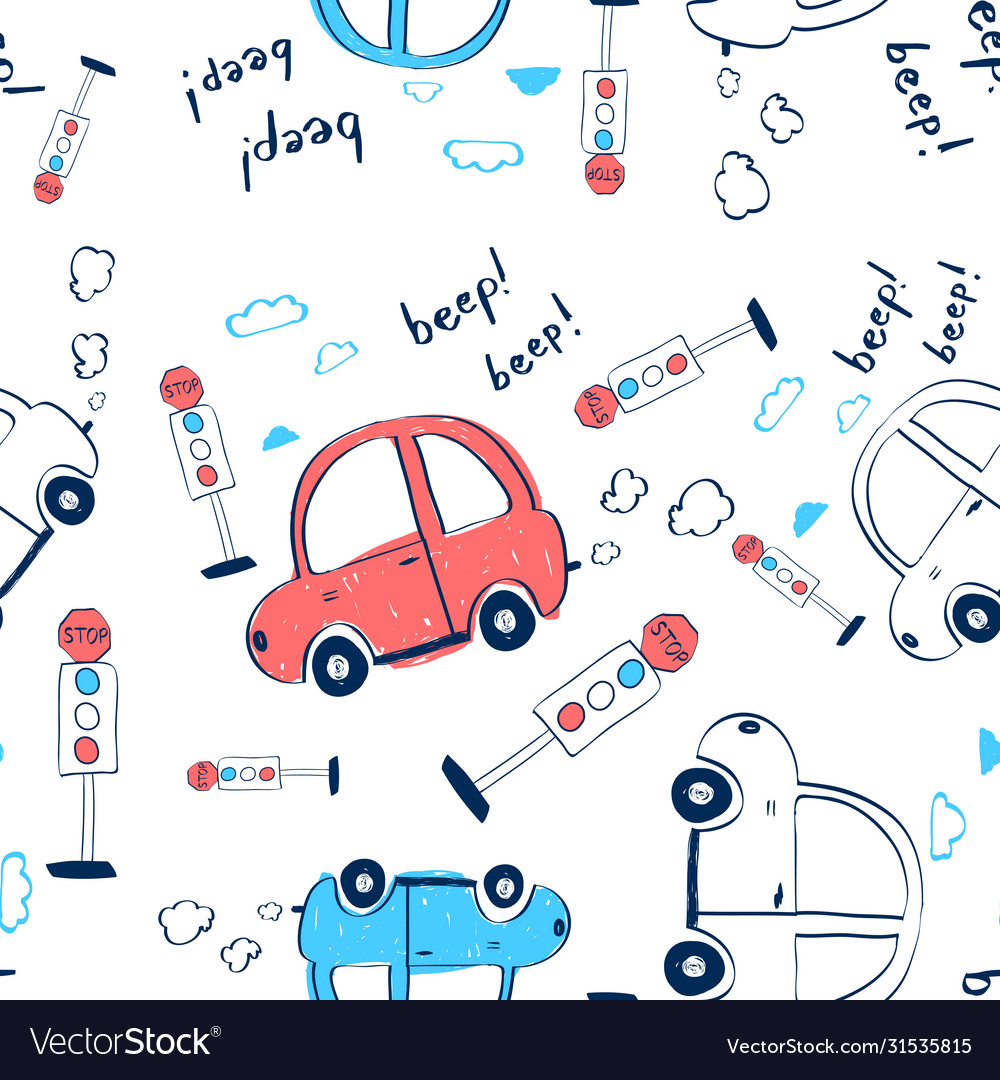 Hand drawing vehicles print design seamless Vector Image Hand drawing vehicles print design seamless Vector Image