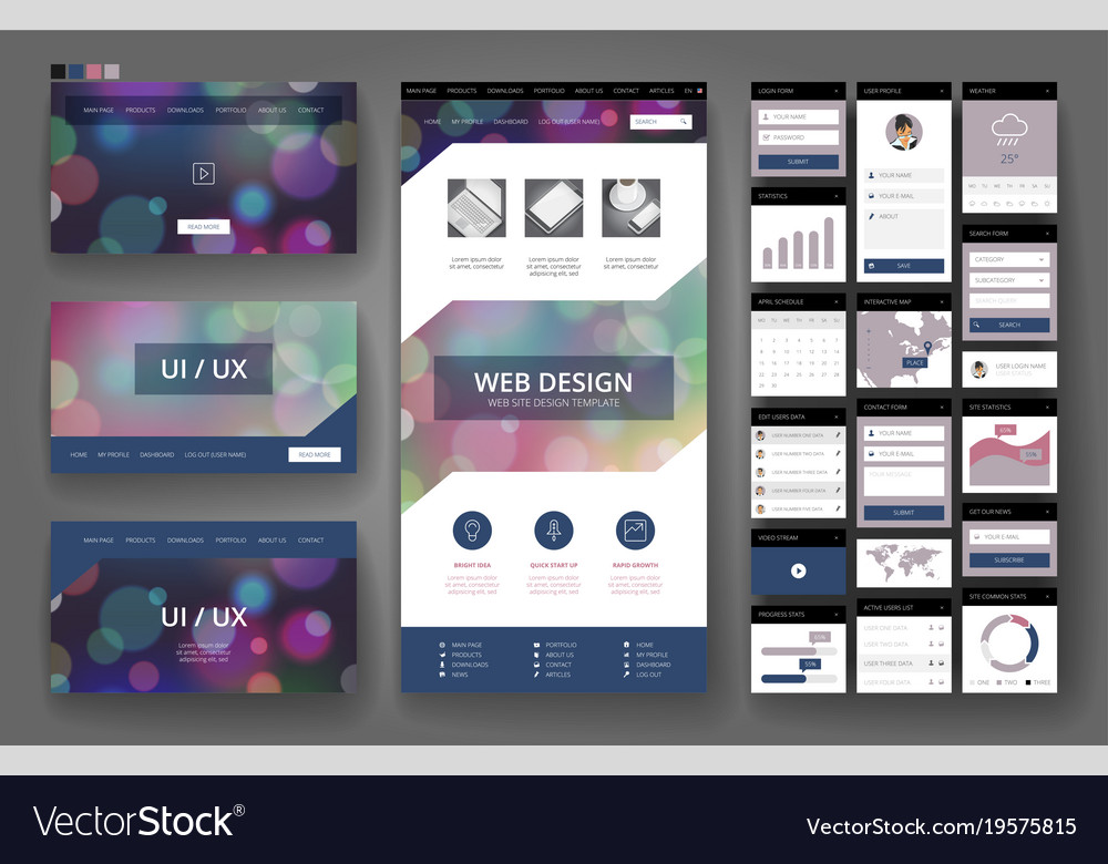 Website design template and interface elements Vector Image