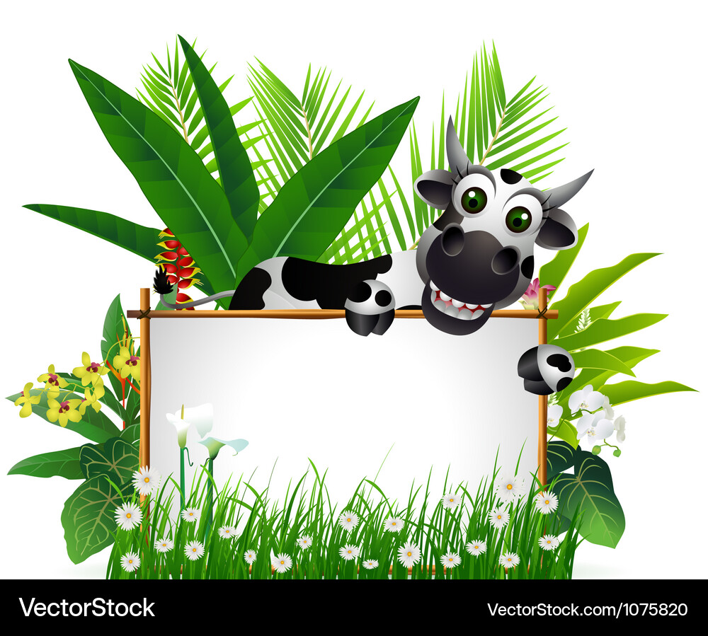 Funny cow with blank sign Royalty Free Vector Image