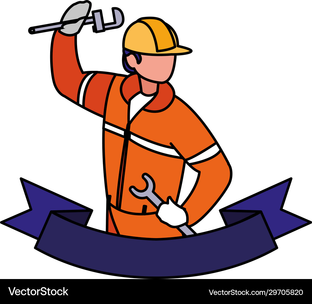 Technician man in uniform with equipment on white Vector Image