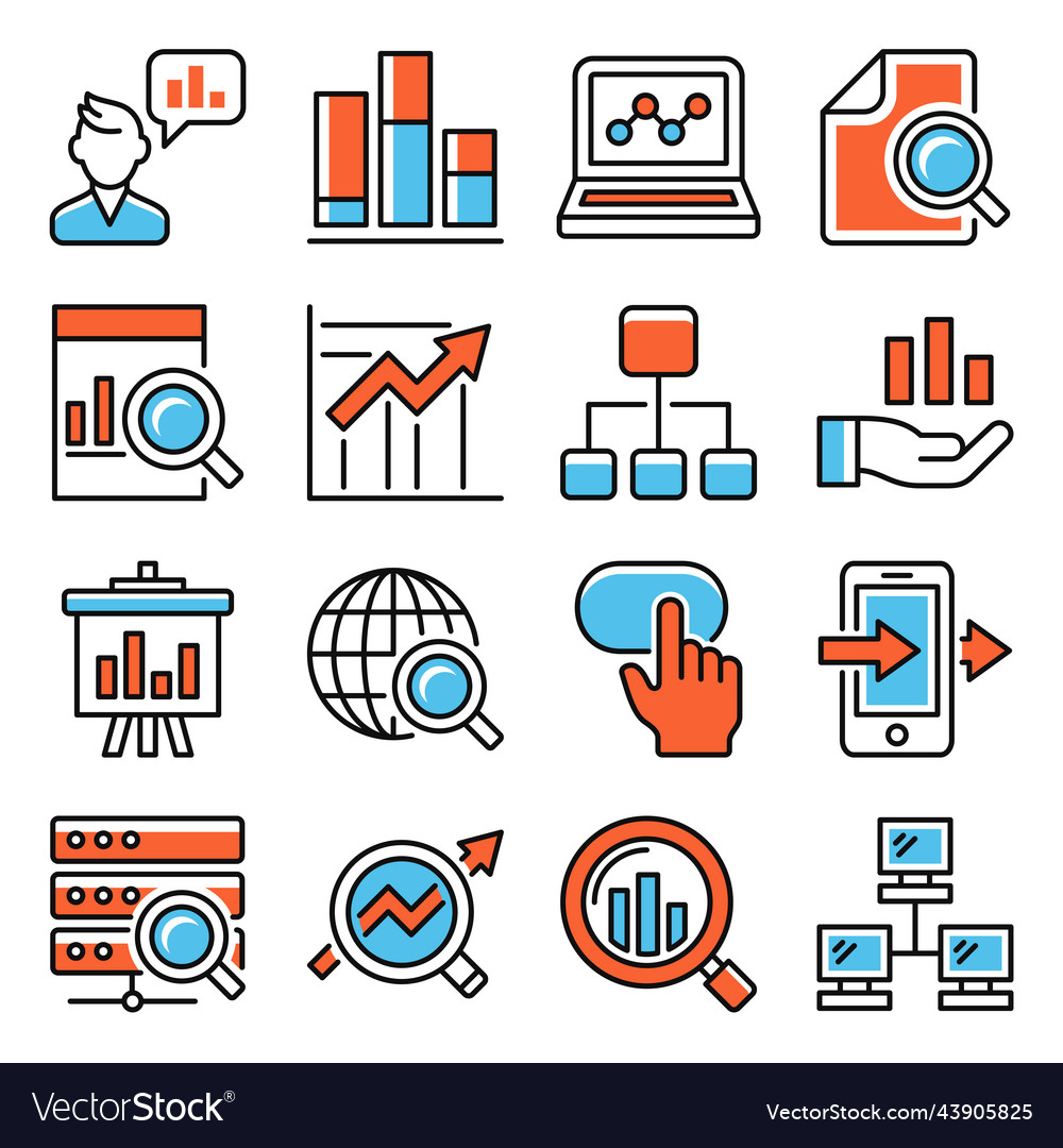 Data analysis icons set on white background Vector Image