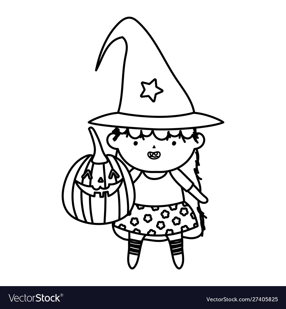 Girl witch costume with pumpkin trick or treat Vector Image