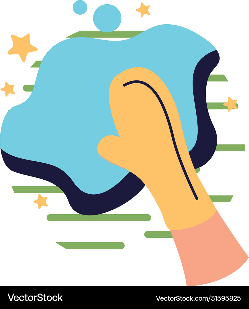 Hand with glove and rag flat style icon Royalty Free Vector