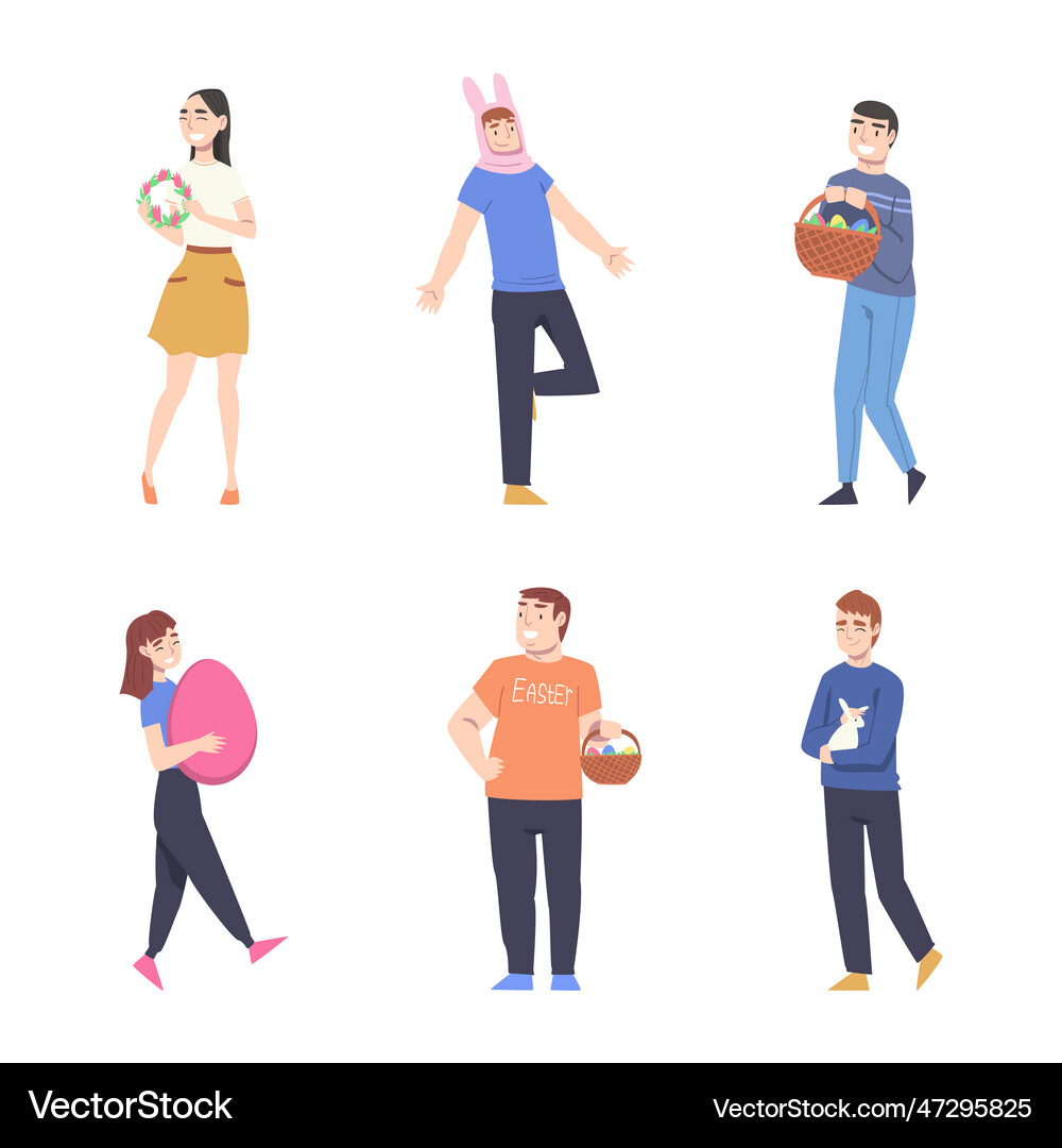 Happy easter with cheerful people celebrating Vector Image