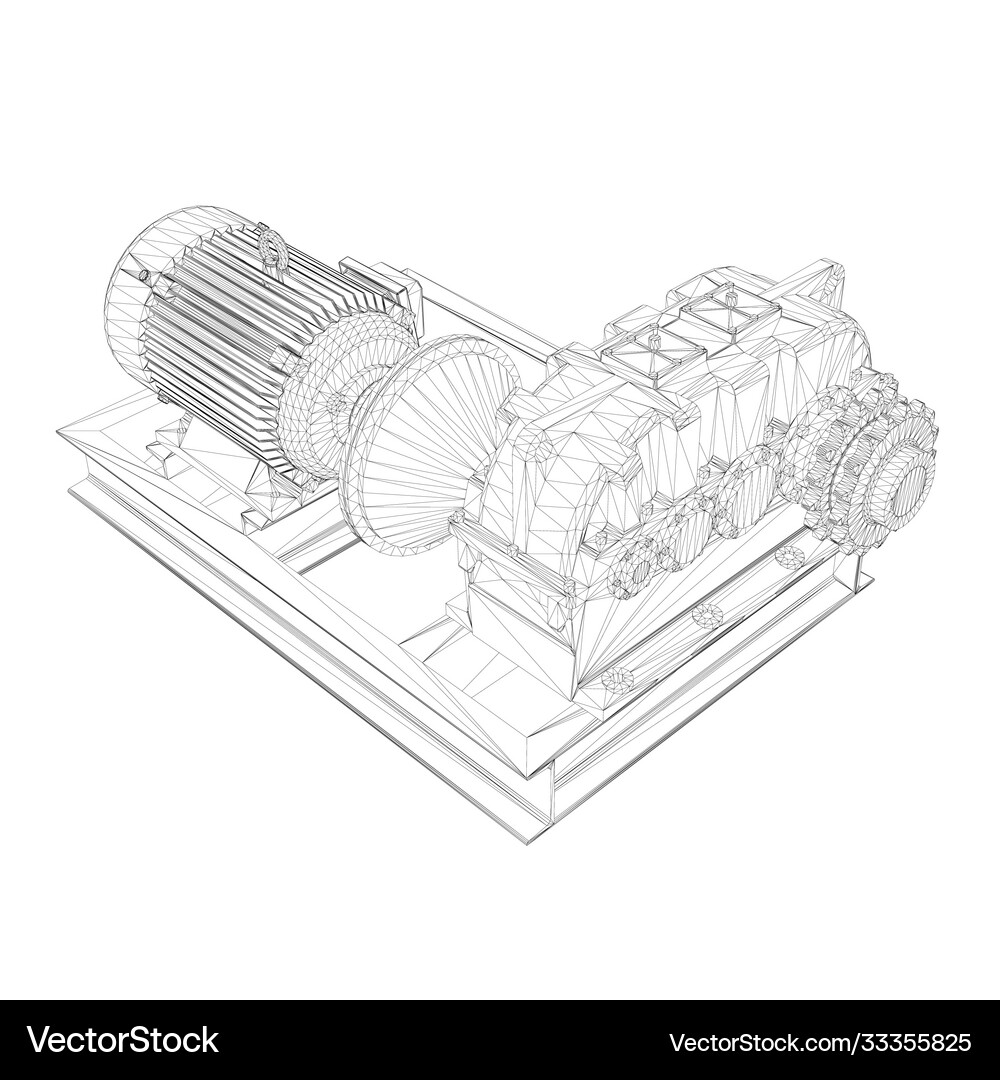 Industrial electric motor wireframe isometric Vector Image