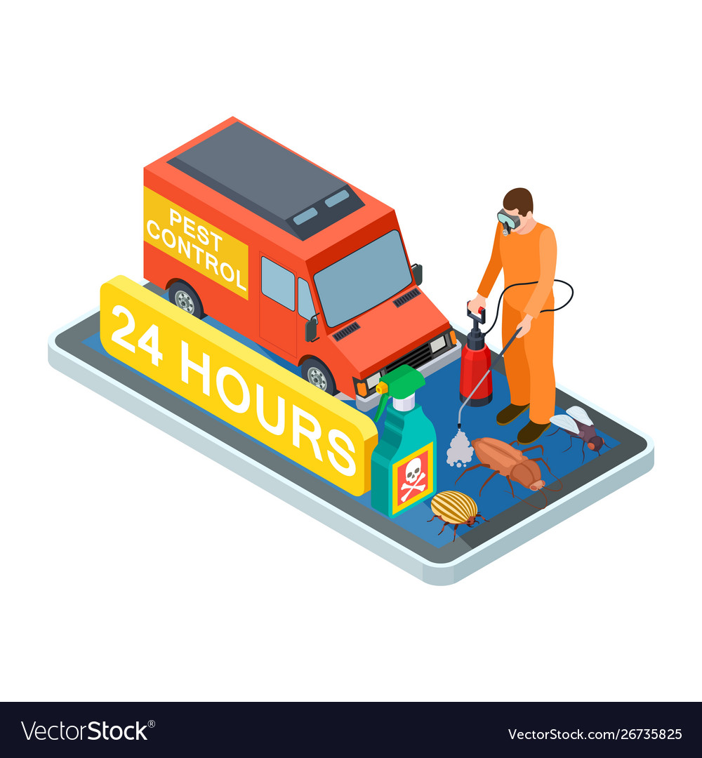 Pest control isometric disinfection Royalty Free Vector Pest control isometric disinfection Royalty Free Vector