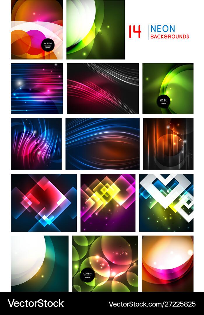 Set neon geometric shapes abstract backgrounds Vector Image