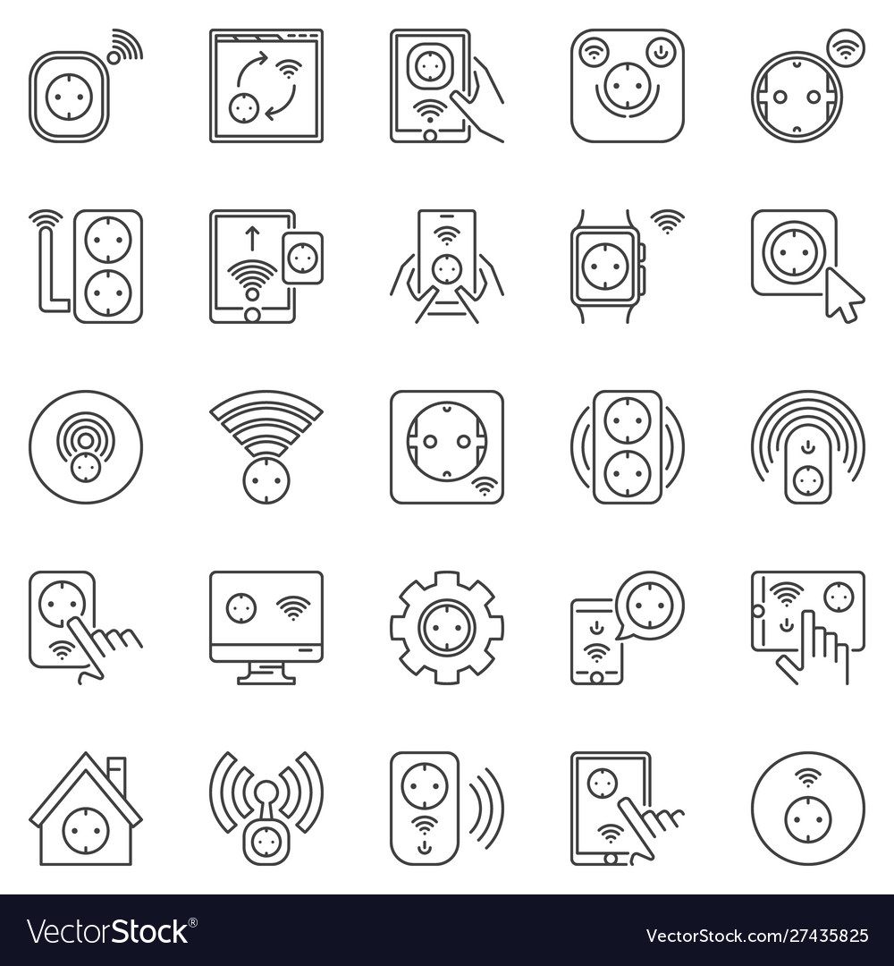 Smart socket outline icons set eu sockets Vector Image