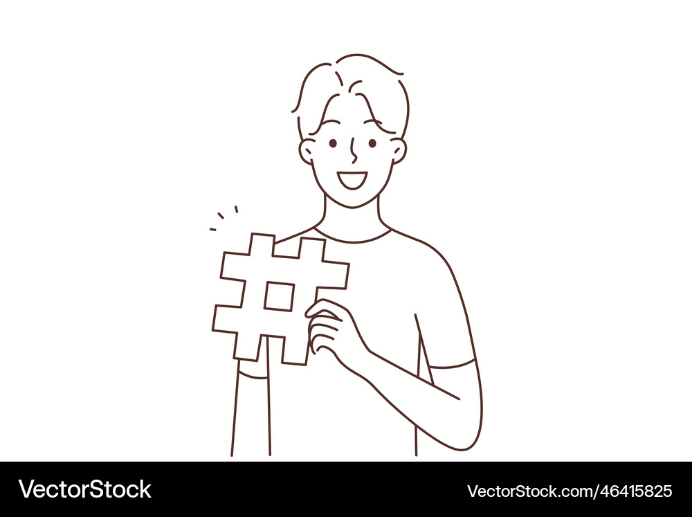 Smiling man with hashtag sign Royalty Free Vector Image