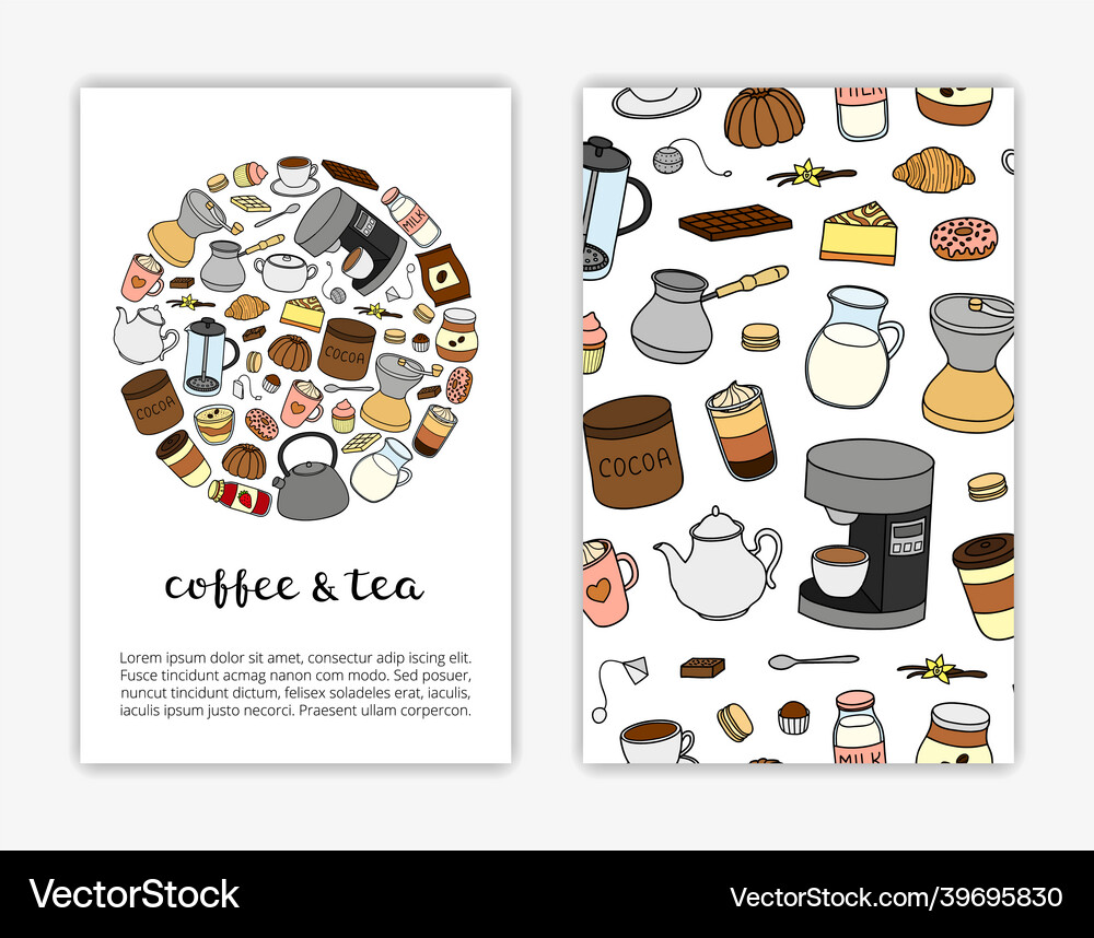 Card templates with coffee tea cocoa items Vector Image