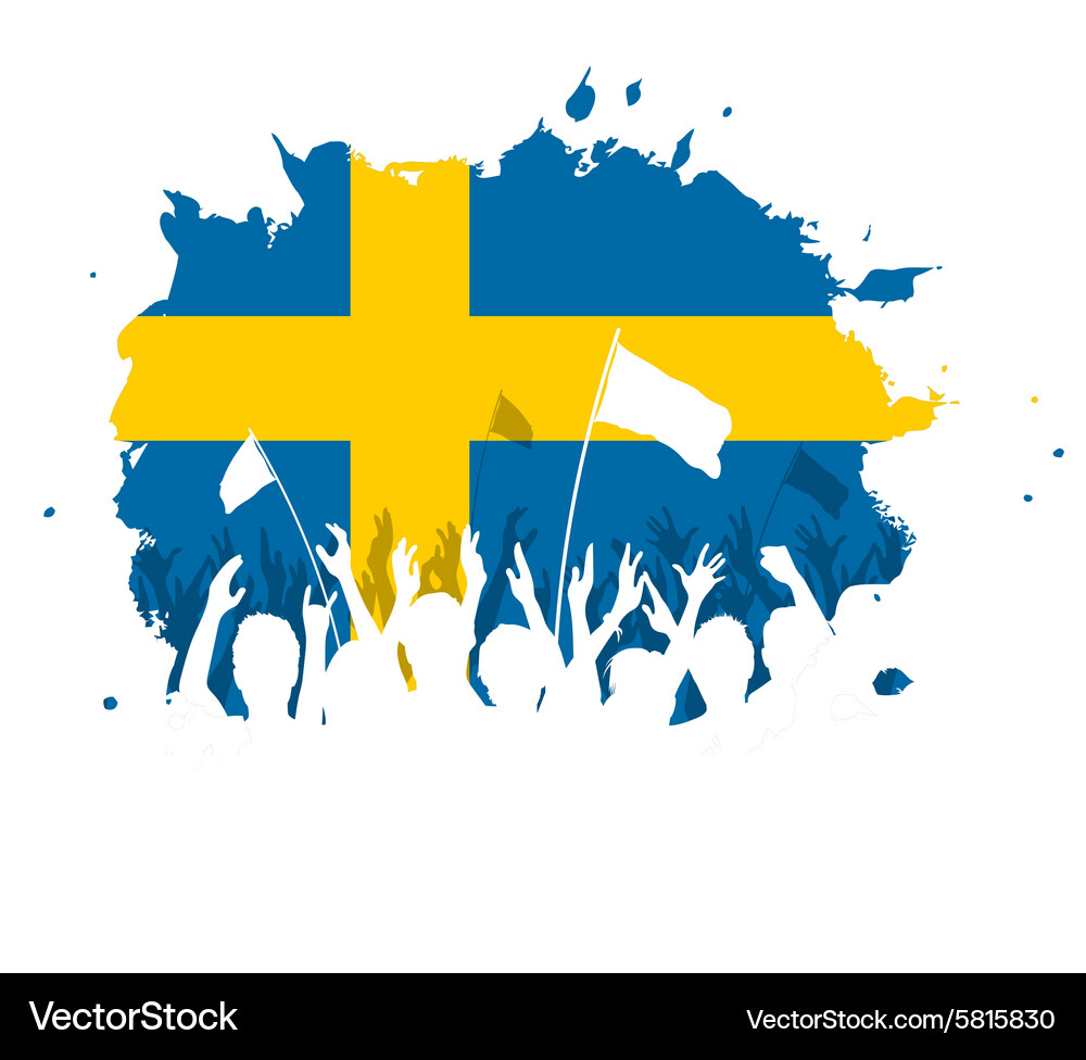 Celebrating crowd with sweden flag Royalty Free Vector Image