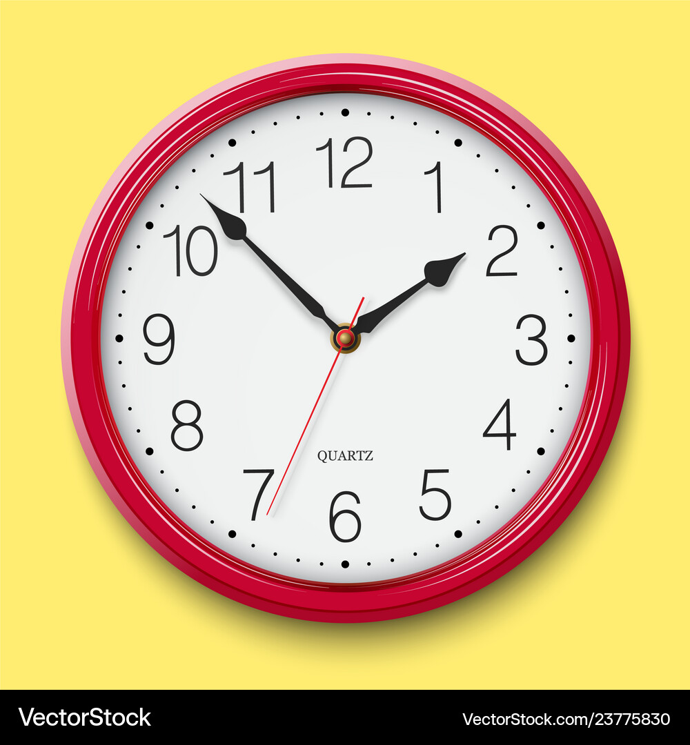 Classic round wall clock with red glossy body Vector Image