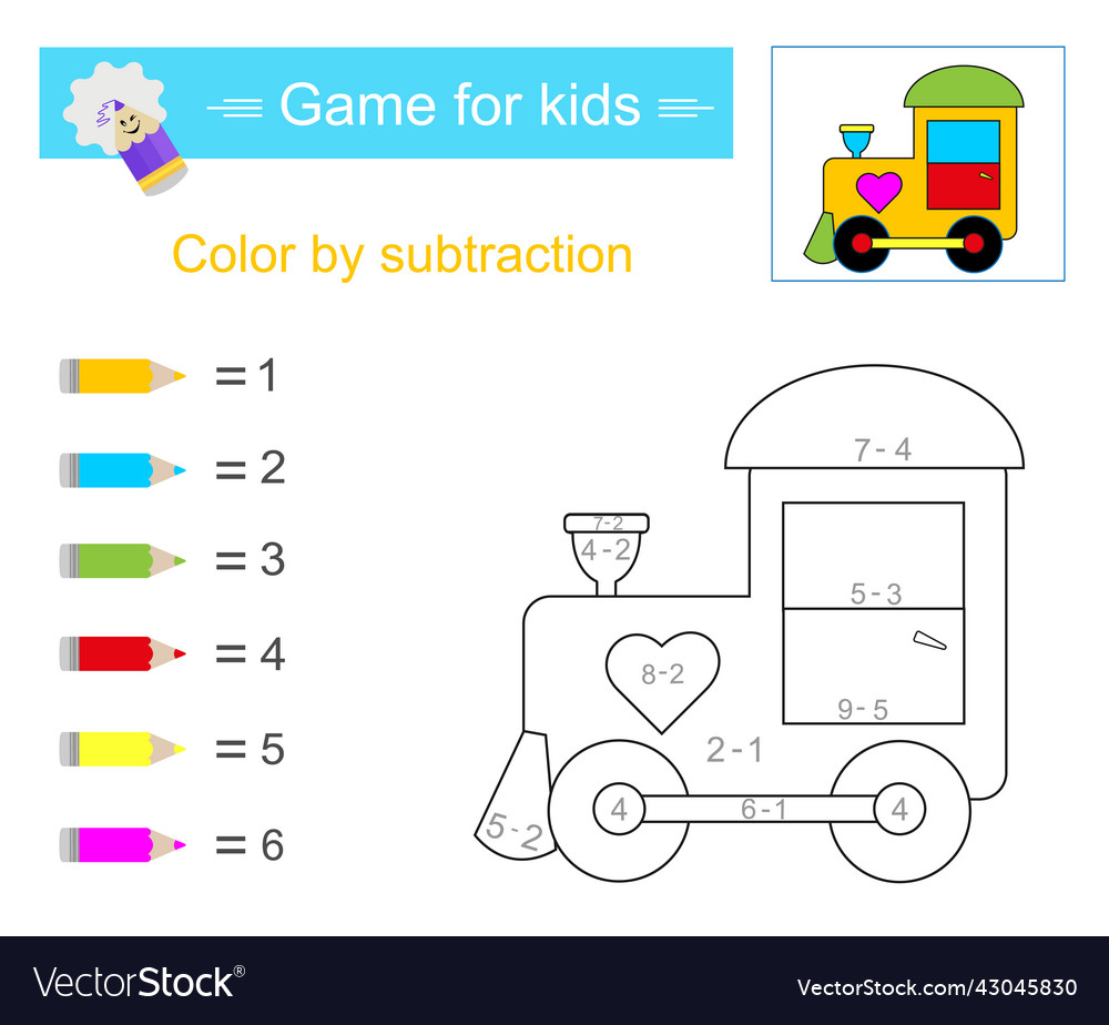 Color by subtraction math activity for children Vector Image