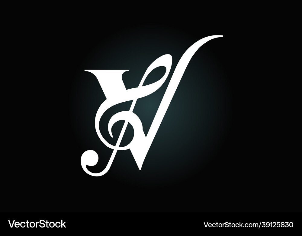 Initial v monogram alphabet with a musical note Vector Image